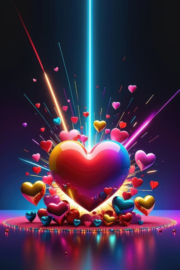 Colorful 3d Heart Shapes Creative Background, Vertical Composition ...