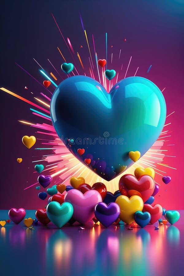Colorful 3d Heart Shapes Creative Background, Vertical Composition ...