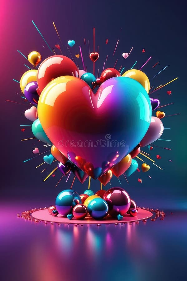 Colorful 3d Heart Shapes Creative Background, Vertical Composition ...