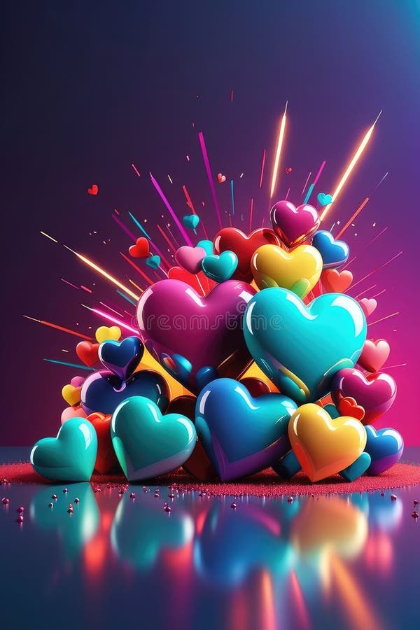 Colorful 3d Heart Shapes Creative Background, Vertical Composition ...