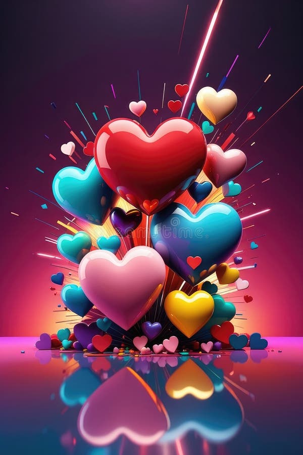 Colorful 3d Heart Shapes Creative Background, Vertical Composition ...