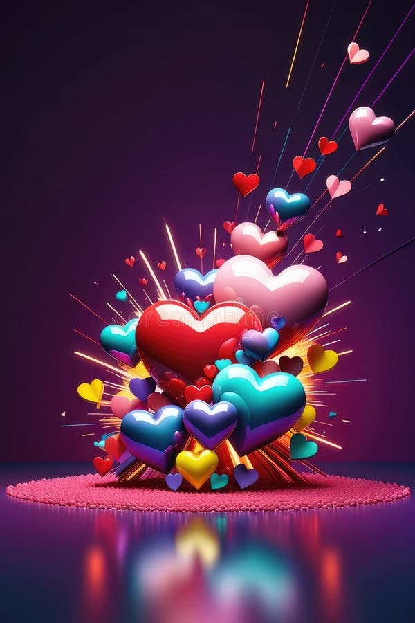 Colorful 3d Heart Shapes Creative Background, Vertical Composition ...
