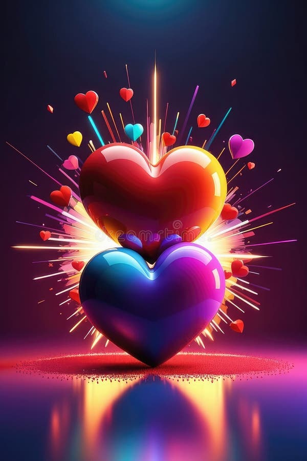 Colorful 3d Heart Shapes Creative Background, Vertical Composition ...