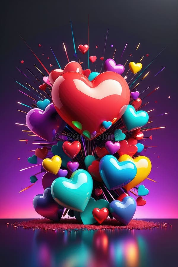 Colorful 3d Heart Shapes Creative Background, Vertical Composition ...