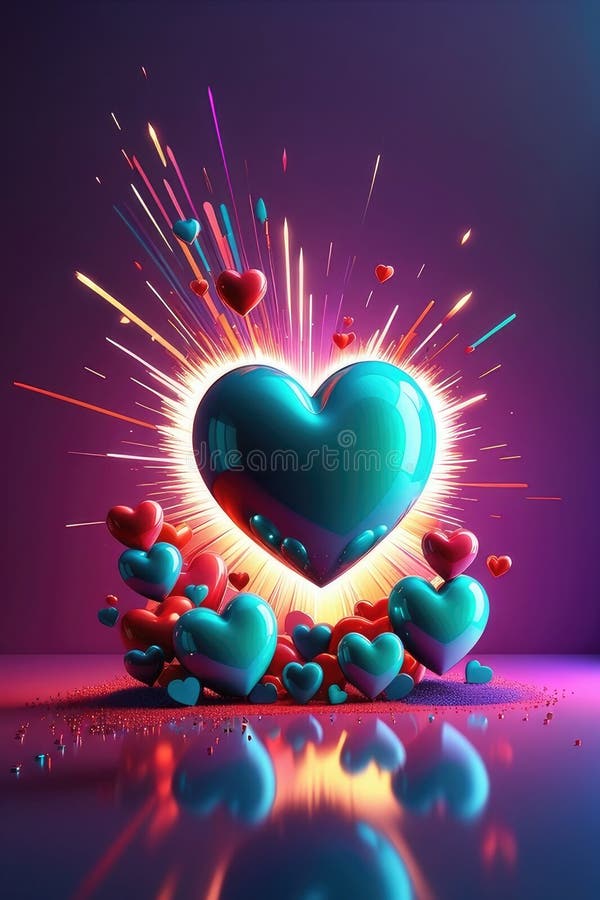 Colorful 3d Heart Shapes Creative Background, Vertical Composition ...