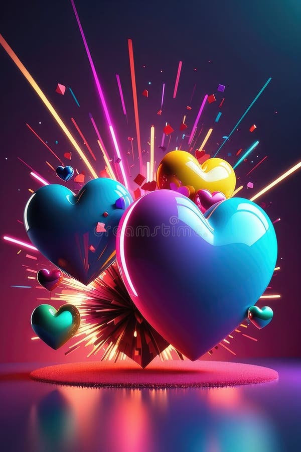 Colorful 3d Heart Shapes Creative Background, Vertical Composition ...