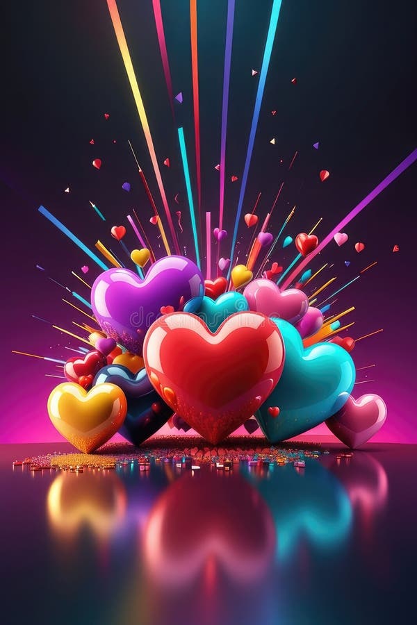Colorful 3d Heart Shapes Creative Background, Vertical Composition ...