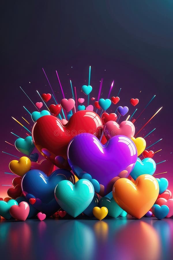 Colorful 3d Heart Shapes Creative Background, Vertical Composition ...
