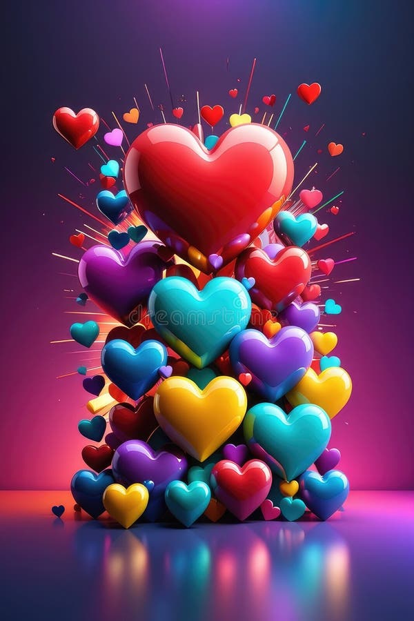 Colorful 3d Heart Shapes Creative Background, Vertical Composition ...