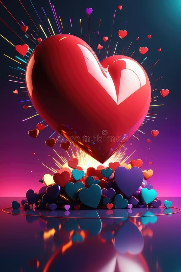 Colorful 3d Heart Shapes Creative Background, Vertical Composition ...