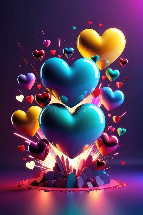 Colorful 3d Heart Shapes Creative Background, Vertical Composition ...