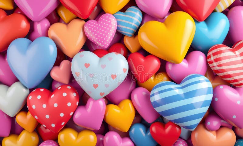 Colorful 3D Hearts in Various Shapes and Patterns Create Vibrant ...