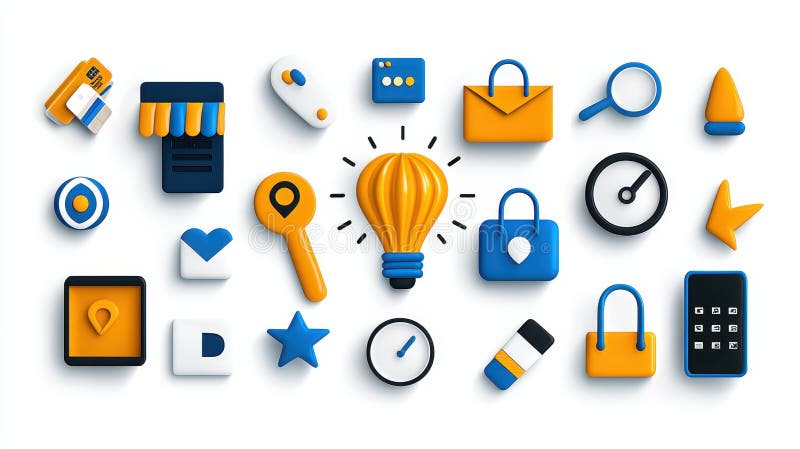 Colorful 3D Icons of Creativity and Technology for Digital Media ...