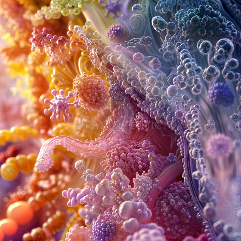 Colorful 3d Illustration Background with Texture of Microorganisms Seen ...