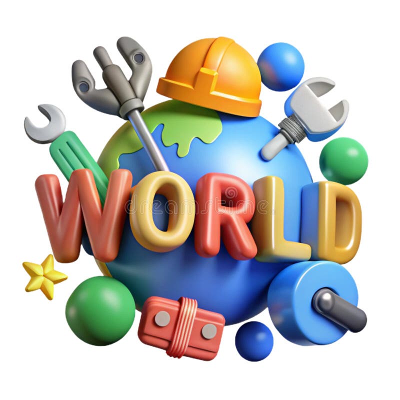 Colorful 3D Illustration of a Globe with Tools, Representing Global ...