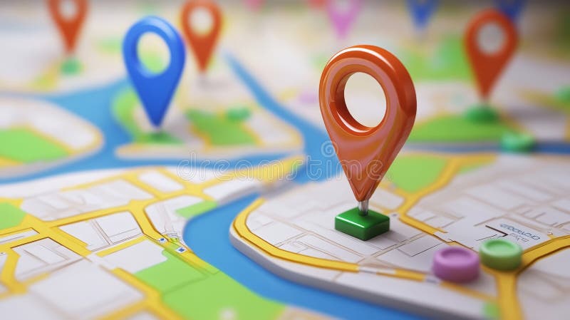A Colorful 3D Illustration of a GPS Map with Location Pins Symbolizing ...