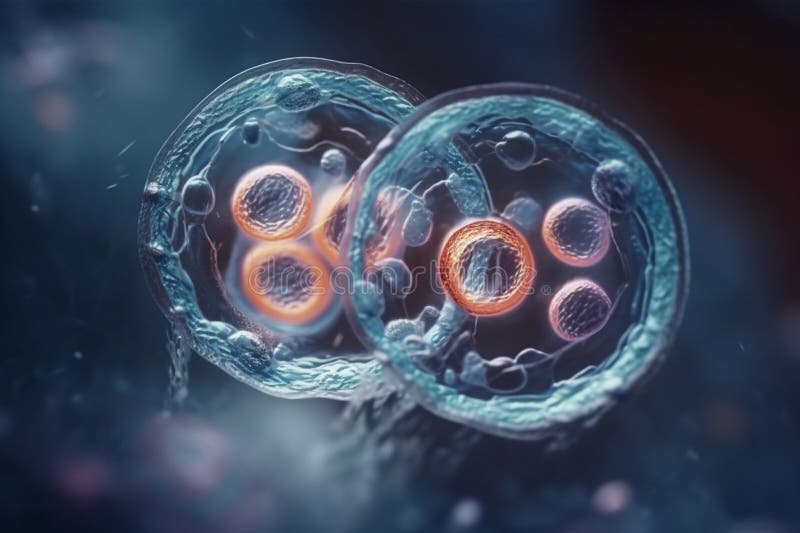 Colorful 3D Illustration of Microscopic Cell Division Stock ...