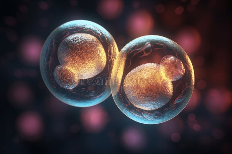 Colorful 3D Illustration of Microscopic Cell Division Stock ...