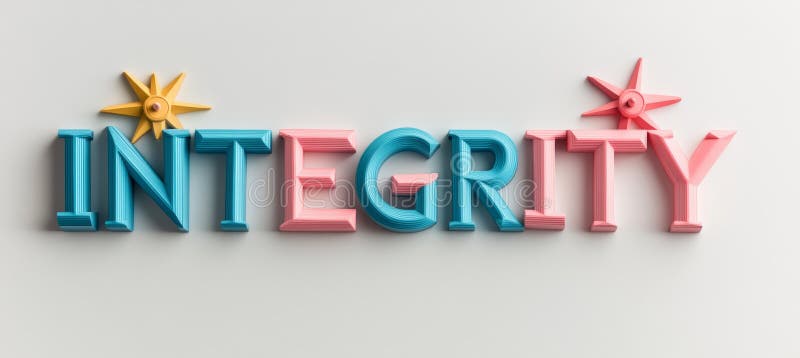 Colorful 3D Integrity Sign with Starbursts on Each Side Against a Clean ...