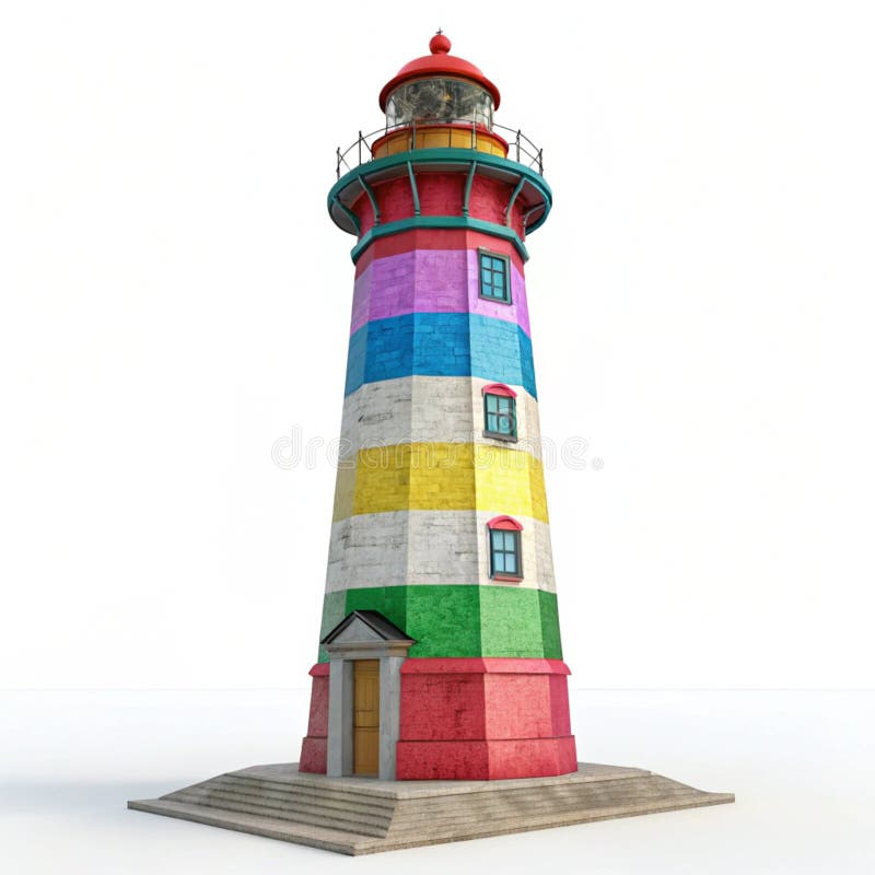 Colorful 3D Lighthouse on Transparent Background Stock Illustration ...