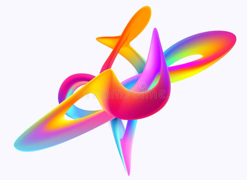 3D Light Twisted Lines. Abstract Iridescent Shapes on Dark Background ...