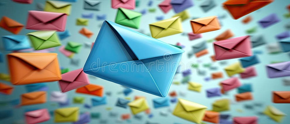 Colorful 3D Mail Envelopes Falling with a Blue Envelope in the ...
