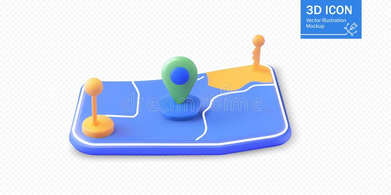 Colorful 3D Map Icon with Location Markers and Pathways for Digital ...