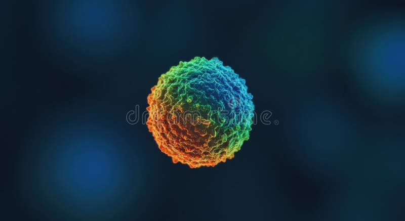 Colorful 3D Microscopic Rendering of a Human Cell on Dark Background ...