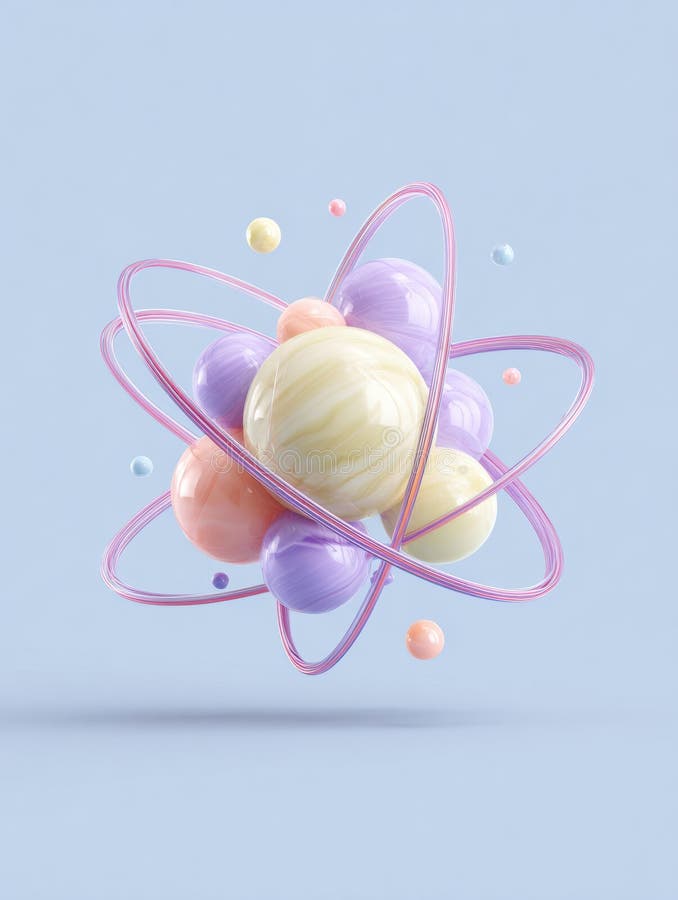 Colorful 3D Model of an Atom with Vibrant Particles in Pastel Colors on ...