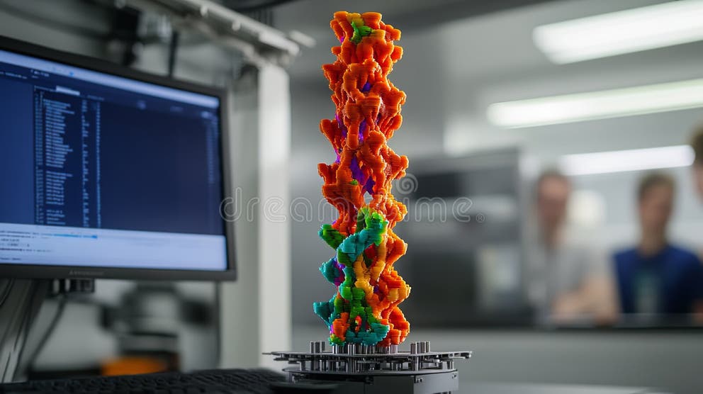 Colorful 3D Model Display in Laboratory with Computer Screen in ...