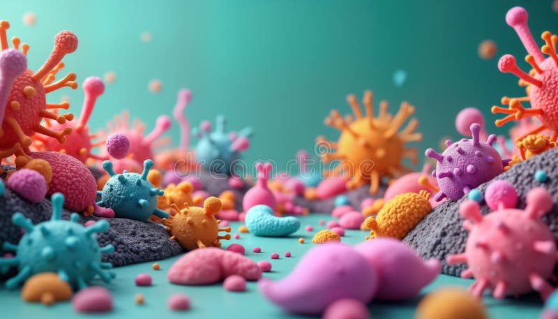 Colorful 3D Model of Diverse Microorganisms. Microbiome Landscape Shows ...