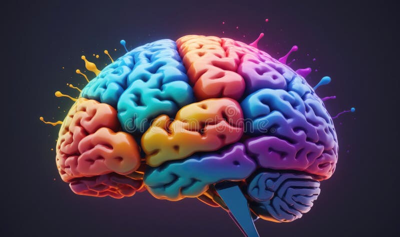 A Colorful, 3D Model of a Human Brain with Paint Splattering from it ...