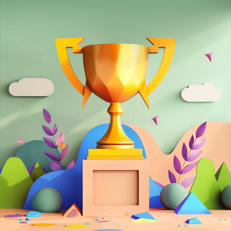 43 Colorful 3D Model of a Trophy Icon in an Illustrated Setting Stock ...