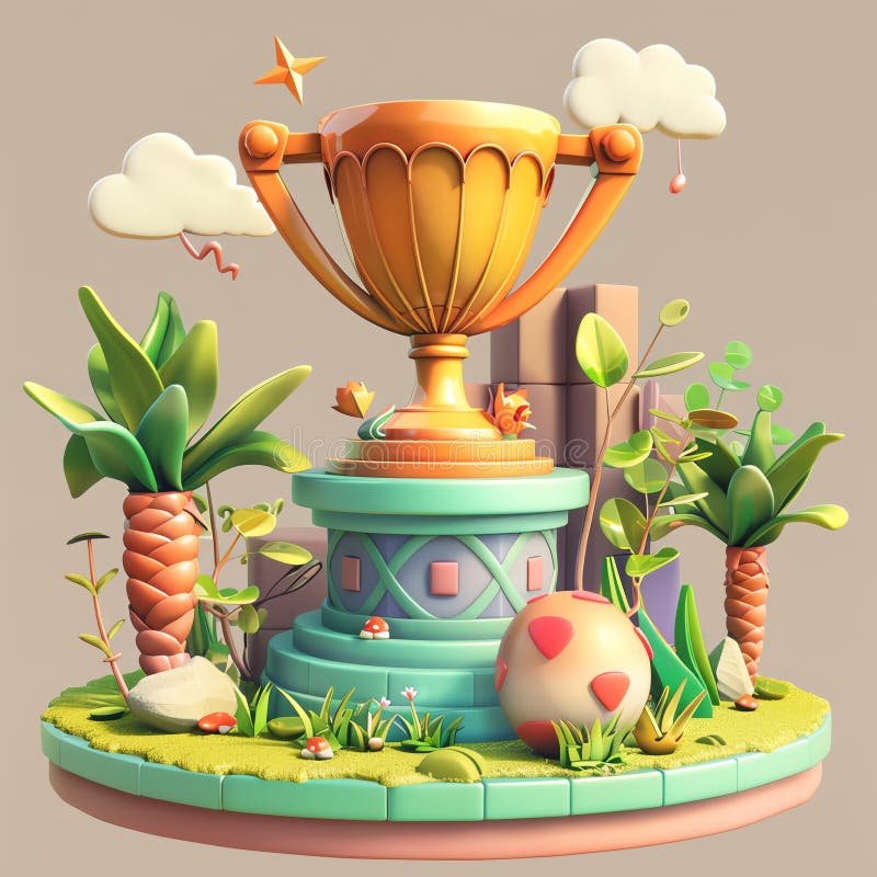 43 Colorful 3D Model of a Trophy Icon in an Illustrated Setting Stock ...