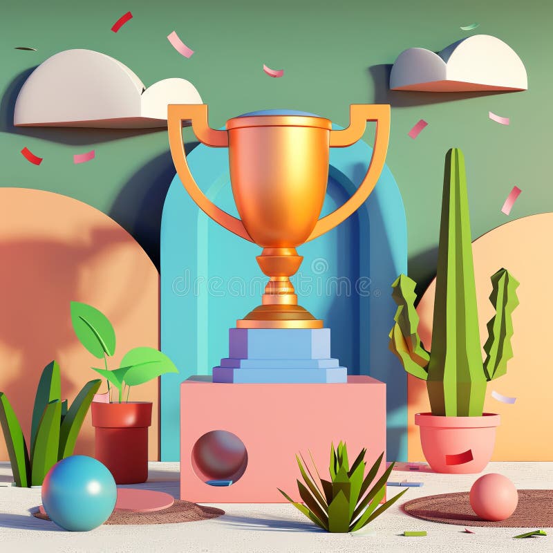 43 Colorful 3D Model of a Trophy Icon in an Illustrated Setting Stock ...