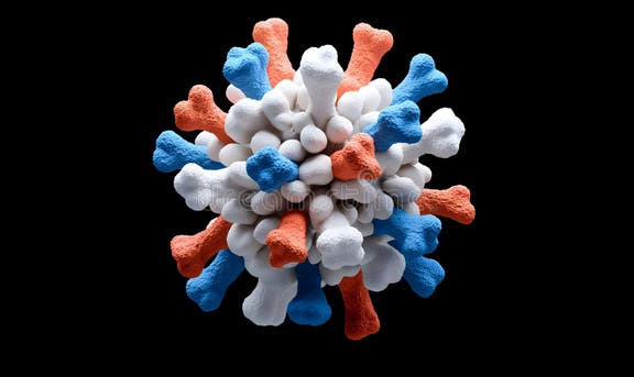 Colorful 3D Model of Virus Structure with Bones on Black Background Stock Illustration ...