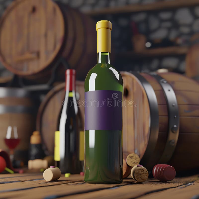 97 Colorful 3D Model of a Wine Bottle Icon in an Illustrated Setting ...