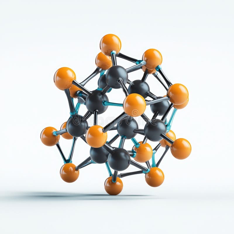 A Colorful 3D Molecular Structure Featuring Orange Black and Blue Atoms ...