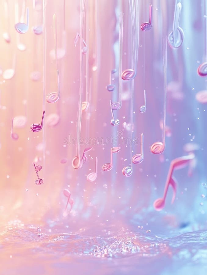 Colorful 3D Music Notes Cascading in a Dreamy Atmosphere Over a Soft ...