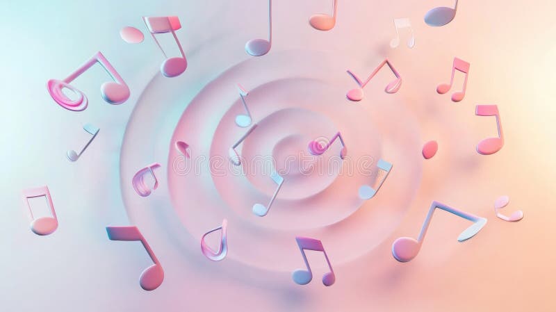 3D Music Notes Creating Swirling Patterns in a Soft Pastel Background ...