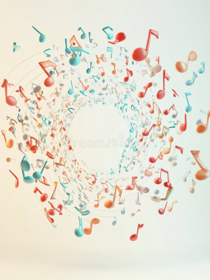 Colorful 3D Music Notes Swirling in a Circular Motion Create a Dynamic ...