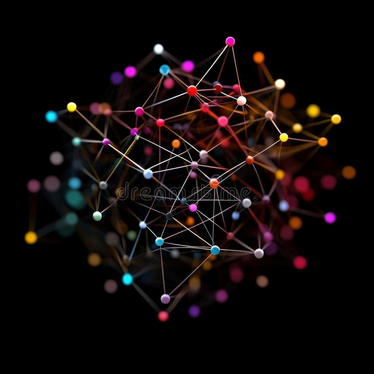 Colorful 3d Network of Connected Nodes on Black Background Stock Photo ...
