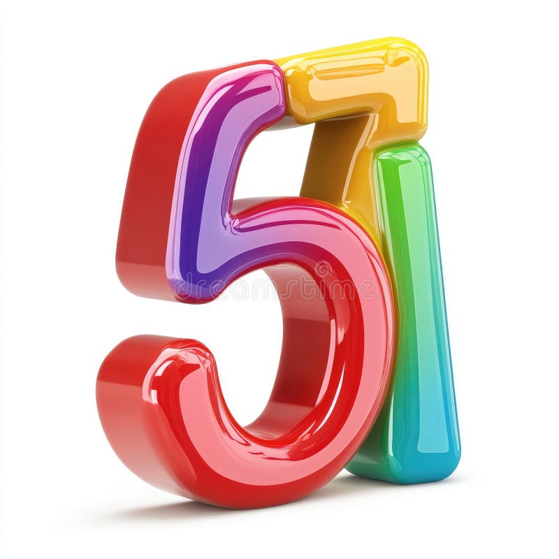 Colorful Number Fifty-One, Glossy 3D Render Stock Illustration ...
