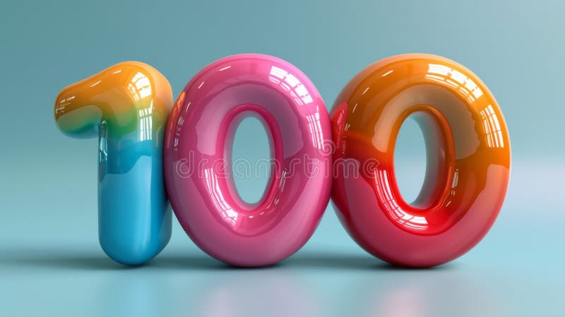 Colorful 3d Number 100 on Gradient Background, Celebration Concept ...