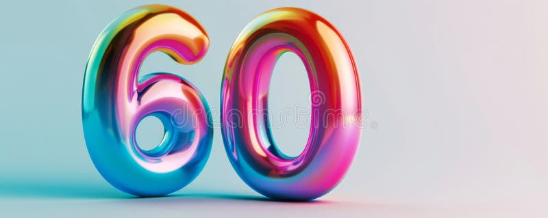 Colorful 3d Number 60 on Gradient Background, 3d Rendering. Birthday ...