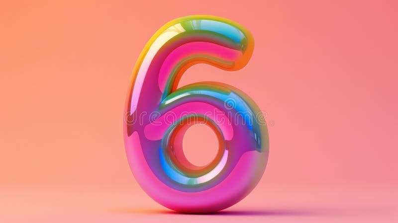 Colorful 3D Number 6 Six on Gradient Background. Vibrant and Glossy ...