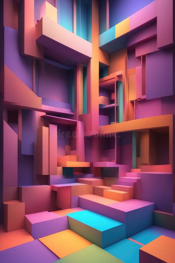 Colorful 3d Objects Abstract, Vertical Composition Stock Illustration ...