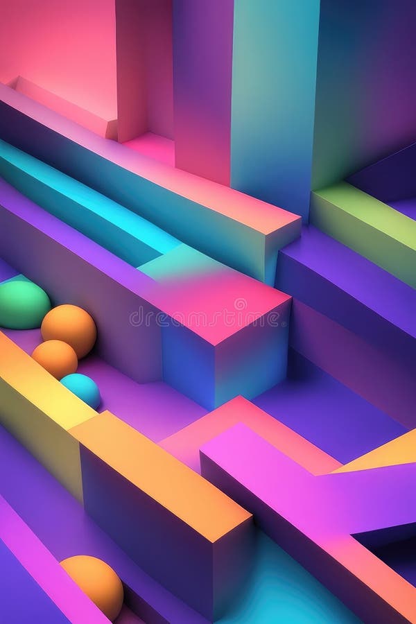 Colorful 3d Objects Abstract, Vertical Composition Stock Illustration ...