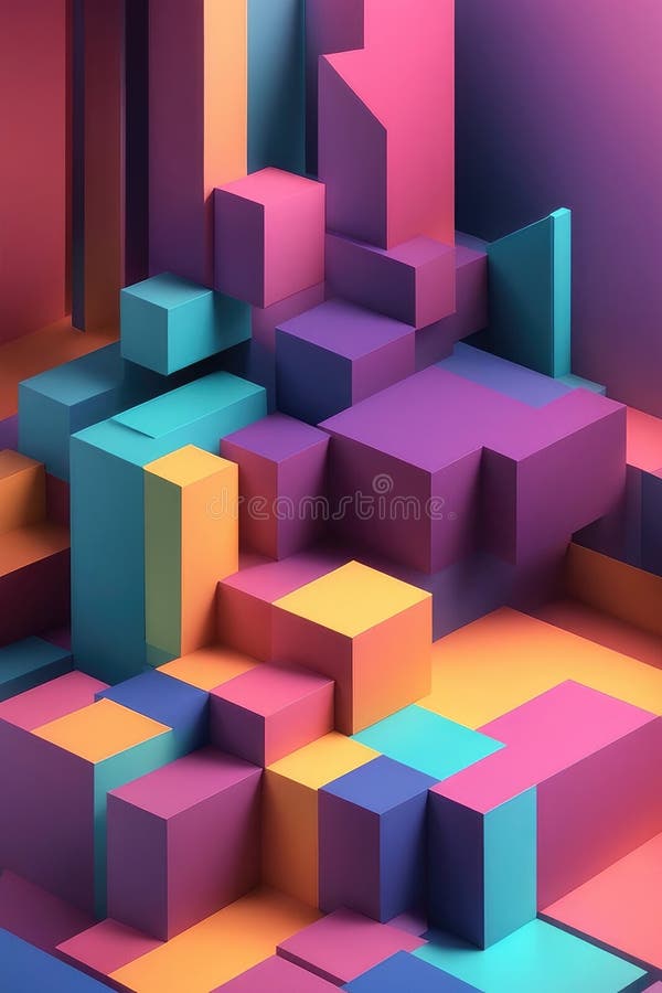 Colorful 3d Objects Abstract, Vertical Composition Stock Illustration ...