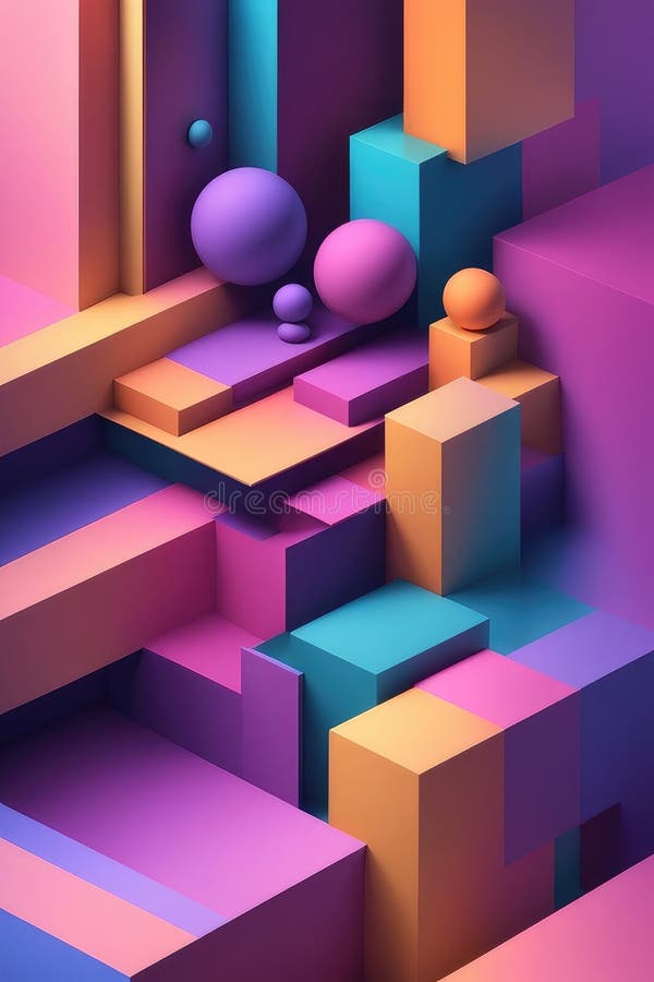 Colorful 3d Objects Abstract, Vertical Composition Stock Illustration ...